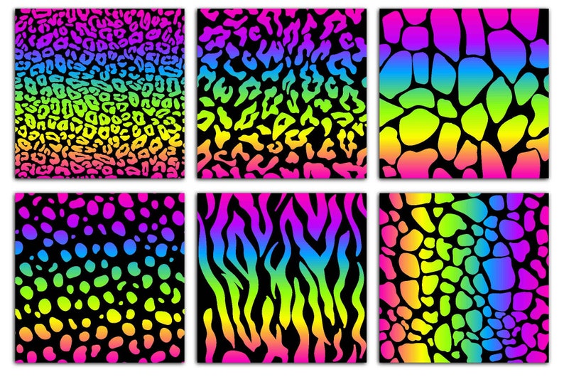 Neon Animal Print Digital Paper | Rainbow Safari Seamless Pattern | Cheetah Print | Leopard ...