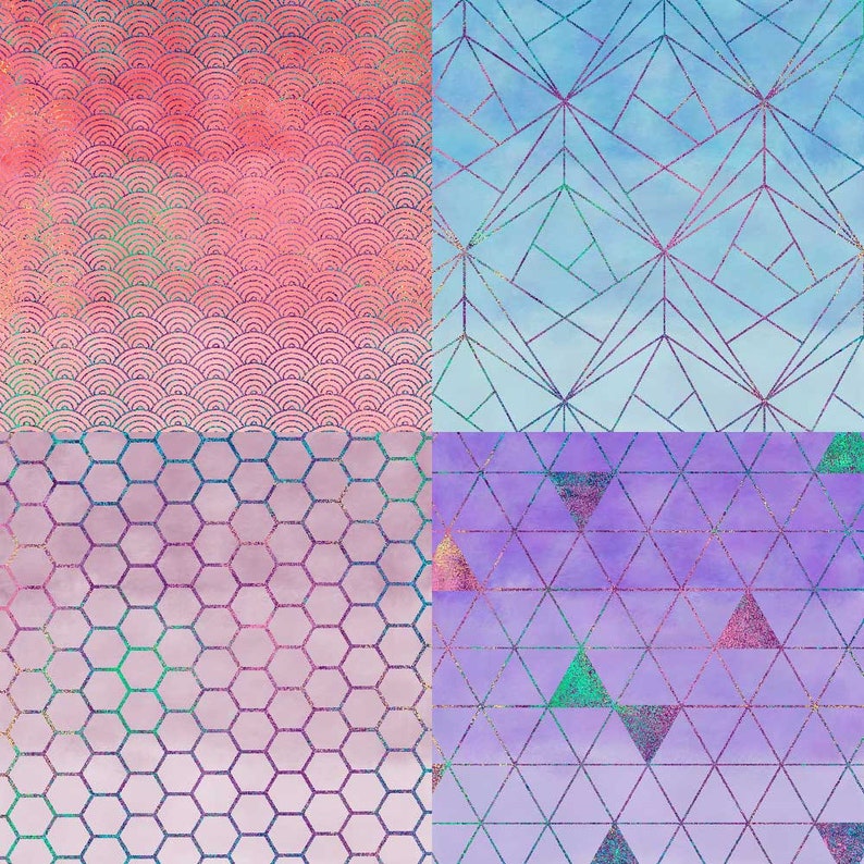 Watercolor Ombre Digital Paper Mermaid Colors Geometric - Etsy