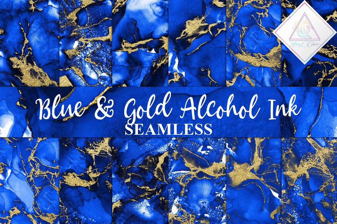 Blue Alcohol Ink, Gold Glitter, Digital Paper, Seamless Patterns ...