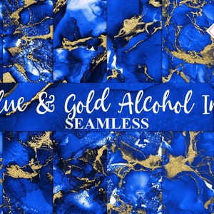 Blue Alcohol Ink, Gold Glitter, Digital Paper, Seamless Patterns ...