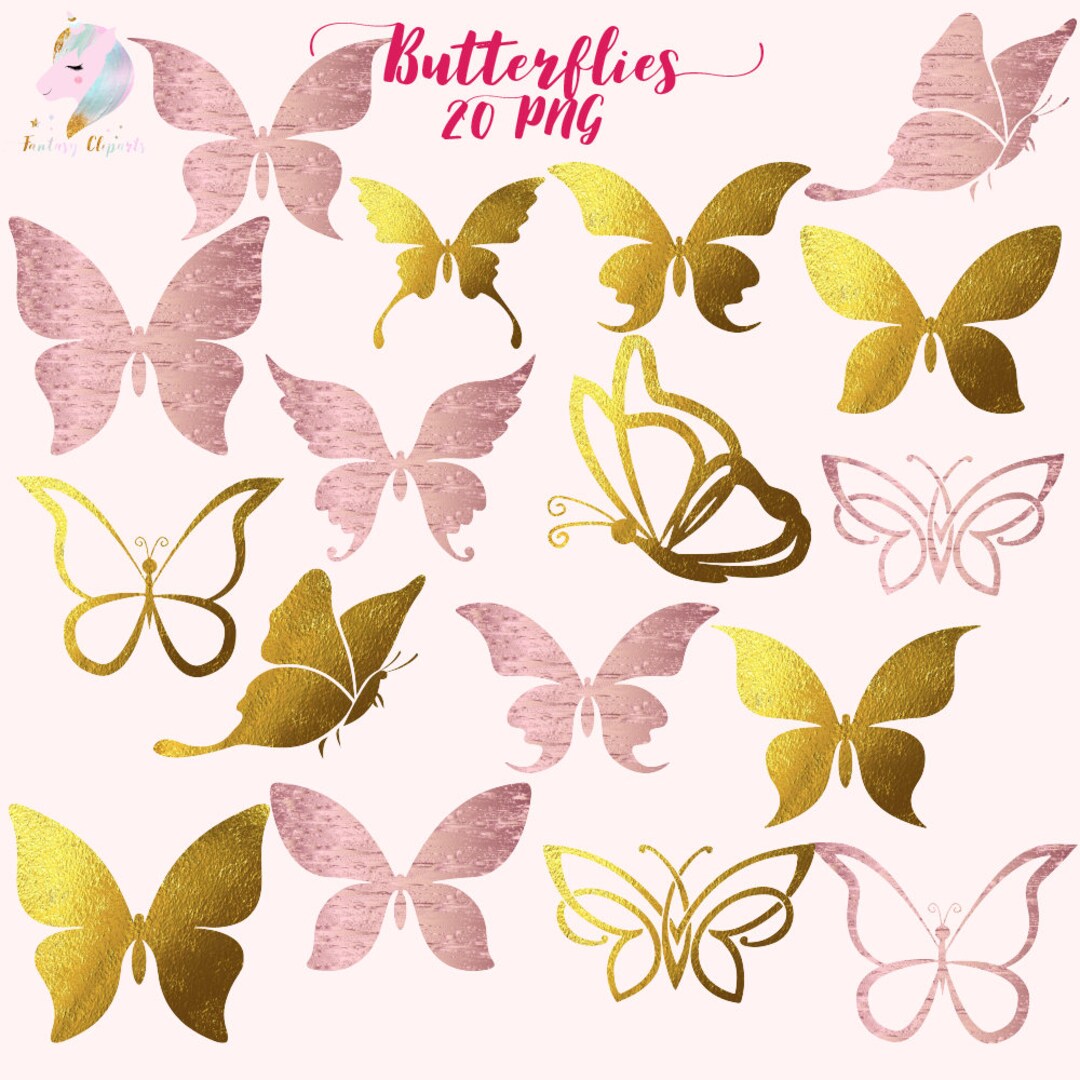Butterflies Clipart, Gold Foil Butterfly, Butterflies Clip Art, Rose ...