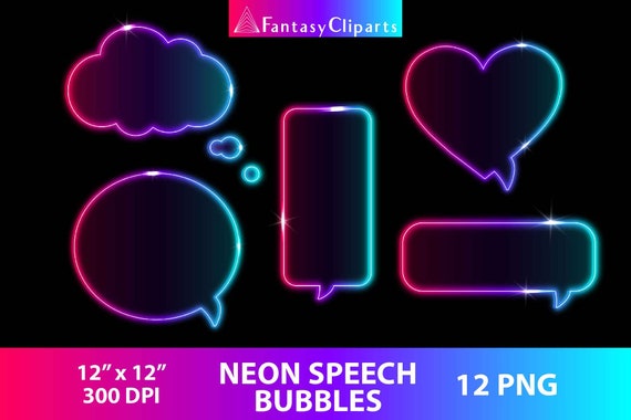 Neon Speech Bubbles Clipart PNG | Glowing Neon Text Bubble Clip Art ...