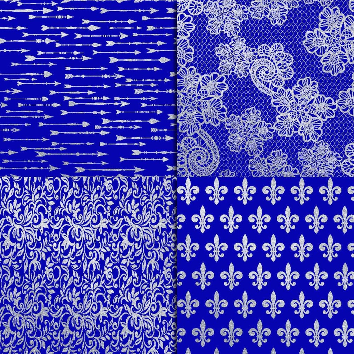 Royal Blue Silver Glitter Pattern Blue Digital Paper - Etsy