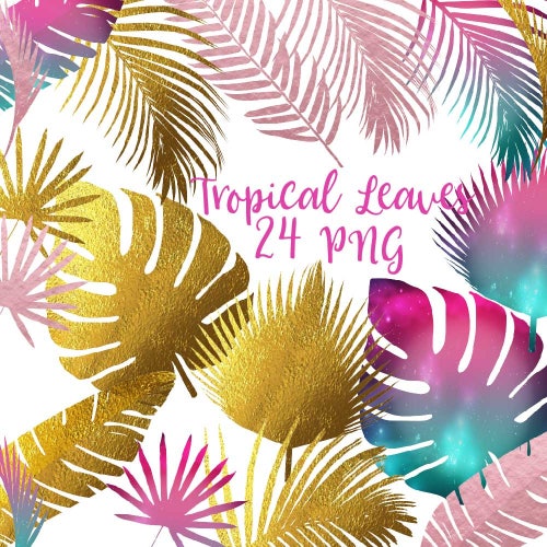Rose Gold Foil Tropical Leaves Clipart Tropical Palm Fronds - Etsy