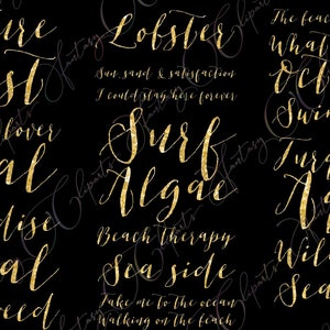 Ocean Word Art in Png, Sea Life Common Words Clipart in Gold Glitter ...