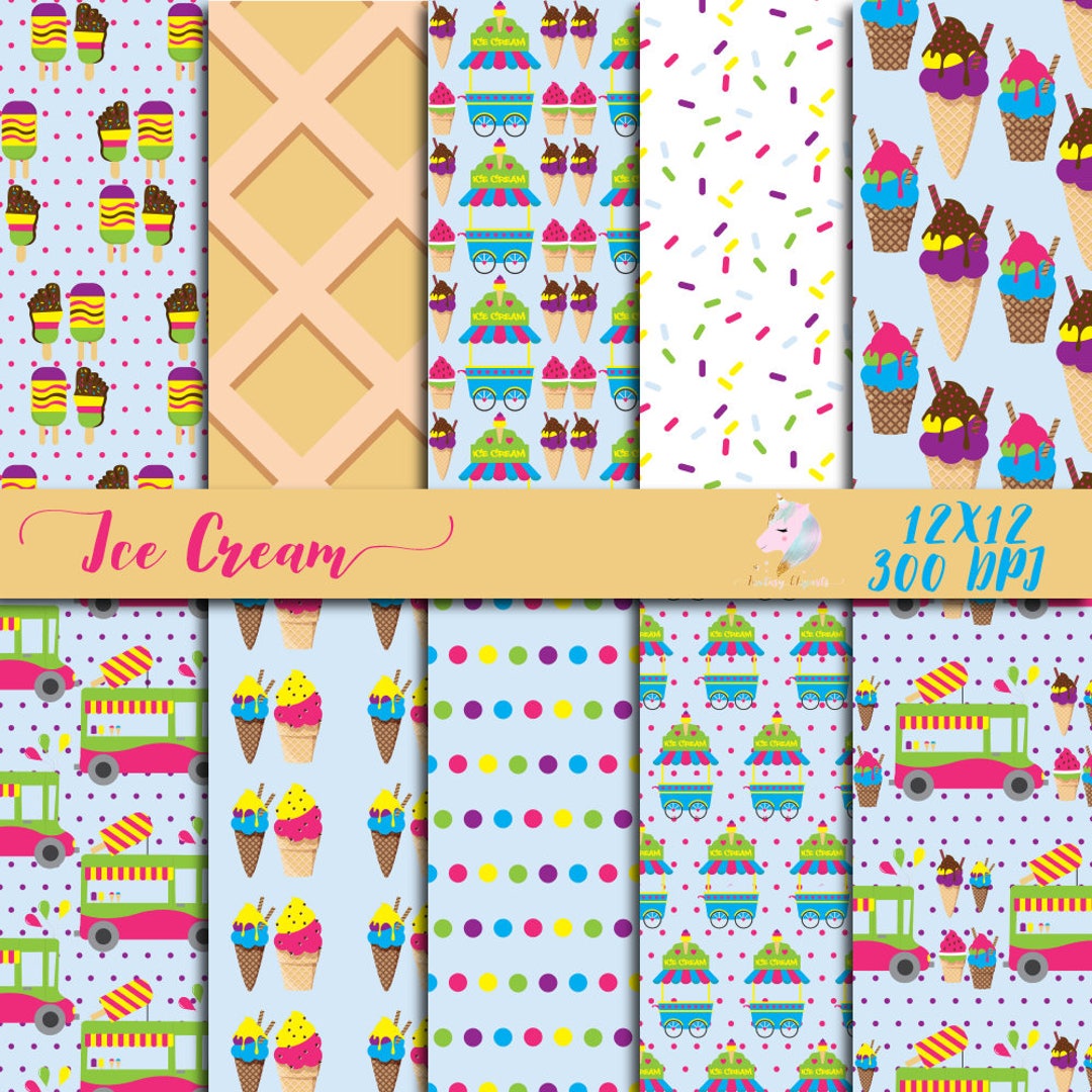 Ice Cream Paper, Kids Digital Paper, Children Scrapbook, Summer Paper ...