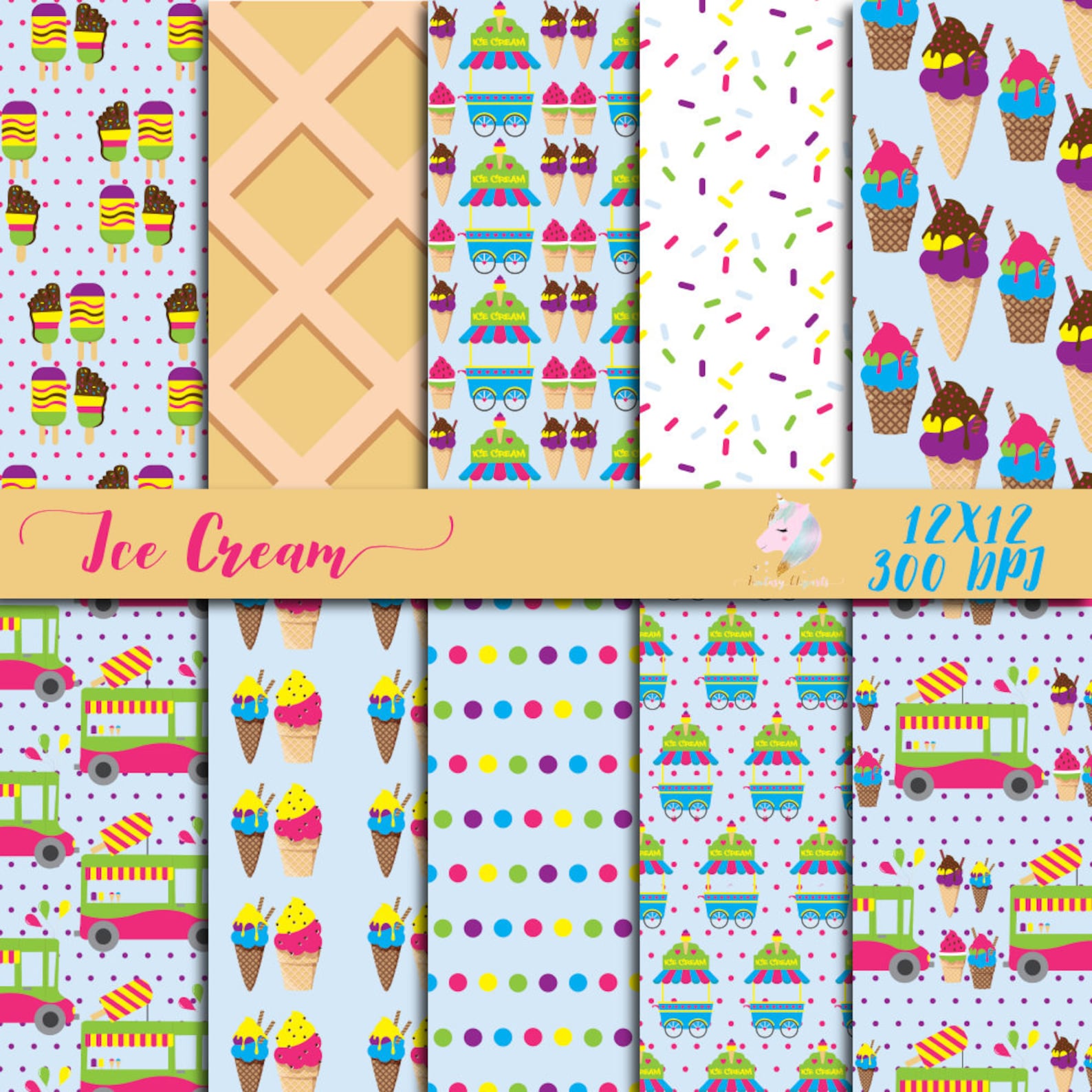 Ice Cream Paper Kids Digital Paper Children Scrapbook - Etsy