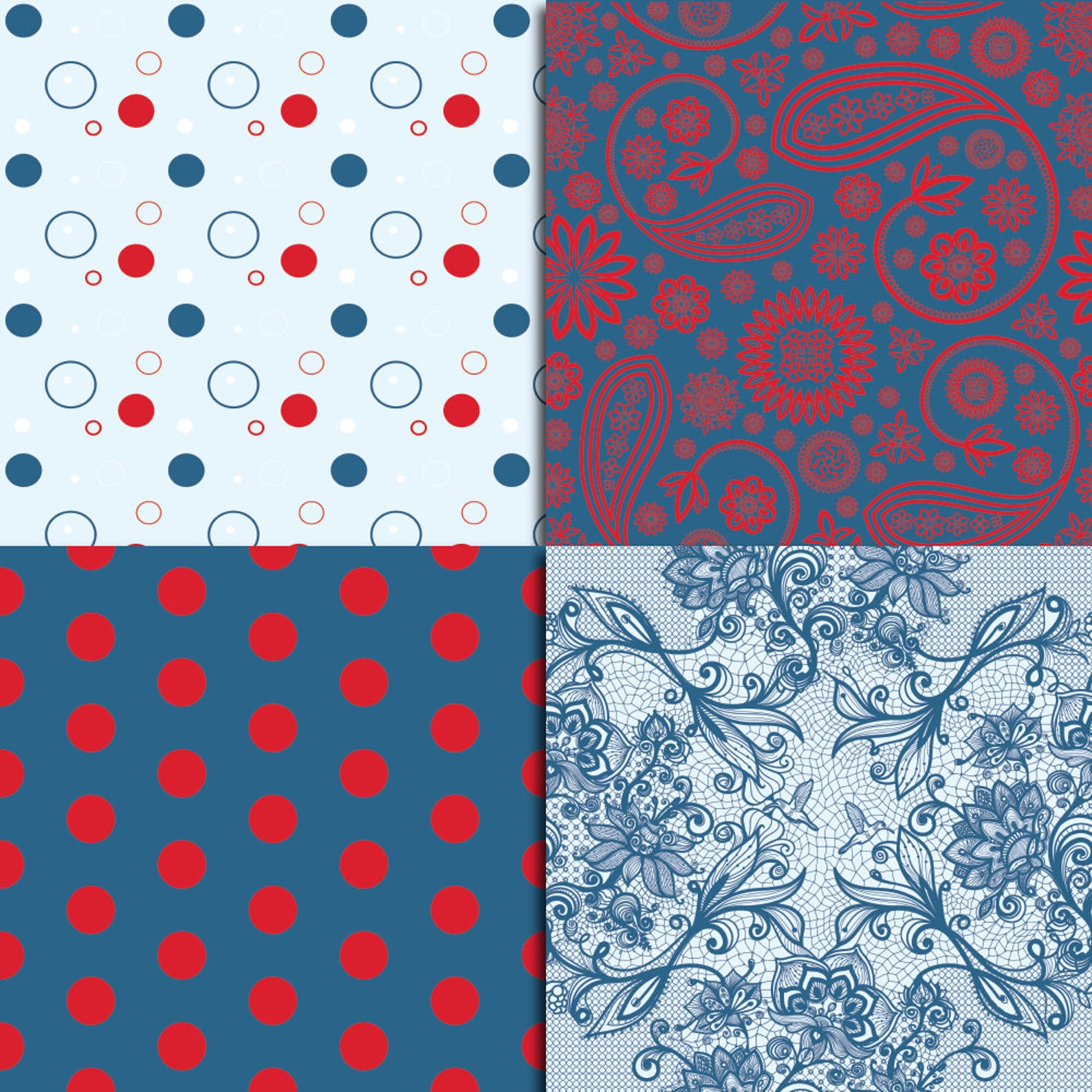 Blue Red Paper Pack Winter Digital Paper Floral Pattern Set - Etsy
