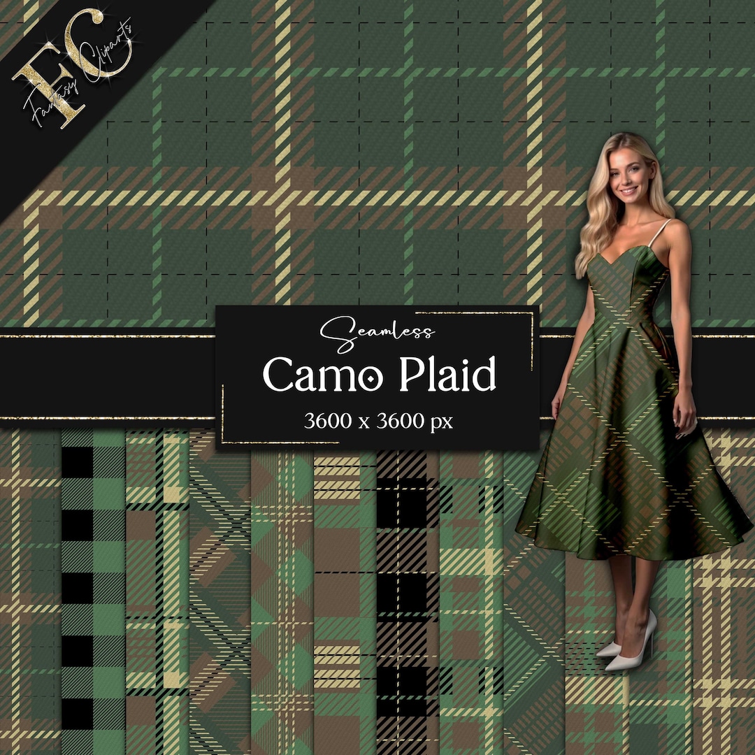 Camo Plaid Digital Paper | Camouflage Tartan Patterns | Rustic Plaid ...