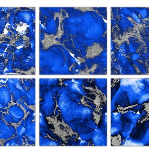 Blue Alcohol Ink, Silver Glitter, Digital Paper, Seamless Patterns ...