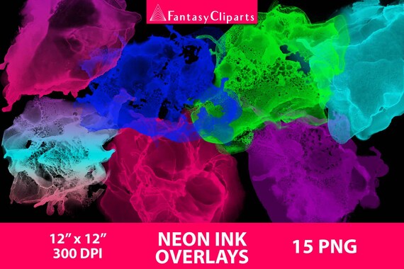 Neon Ink Overlays Clipart PNG | Alcohol Ink Texture Clip Art | Neon ...