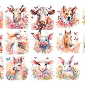 Spring Farm Animals Clipart | Watercolor Hand Painted Piglet Cow ...