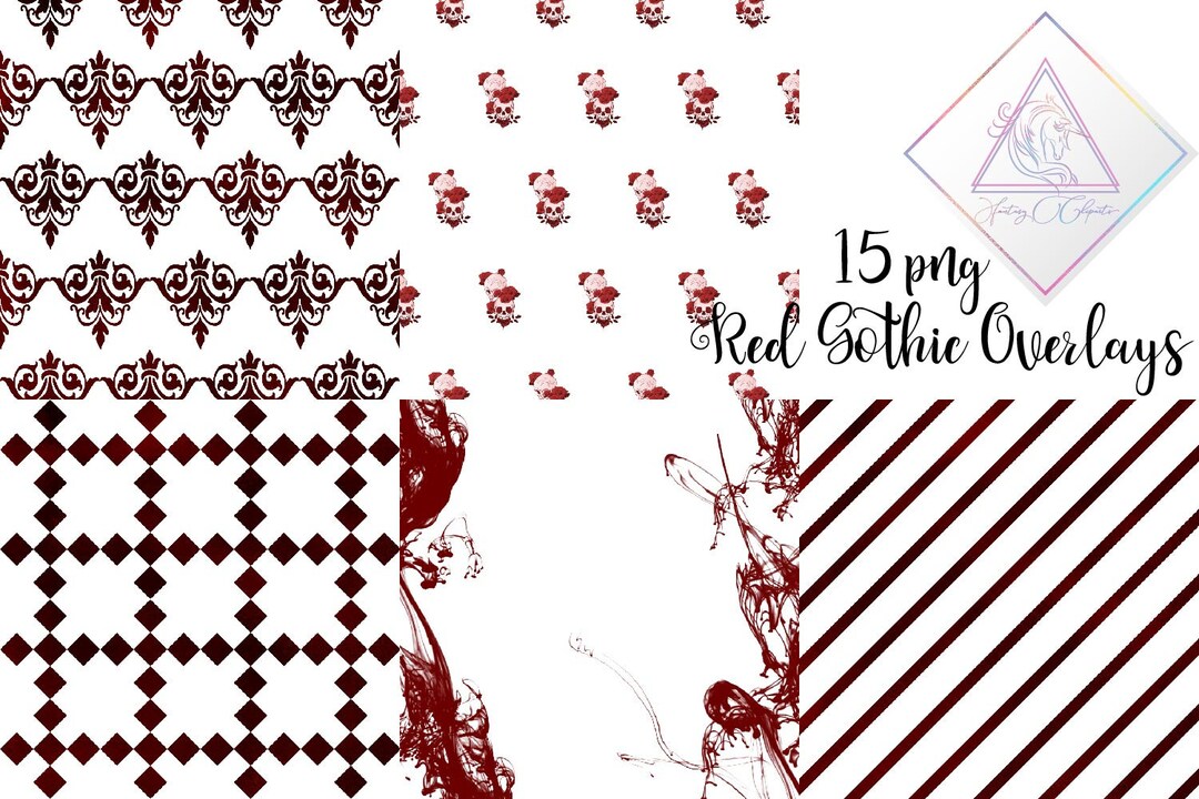 Red Grunge Gothic, Overlays Clipart, Burgundy Victorian, Skull and ...