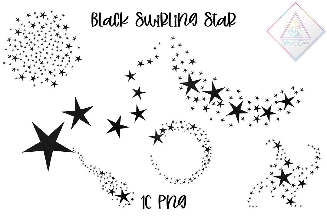 Black Stars Clipart, Star Clip Art, Star Swirls, Swirling Celestial ...