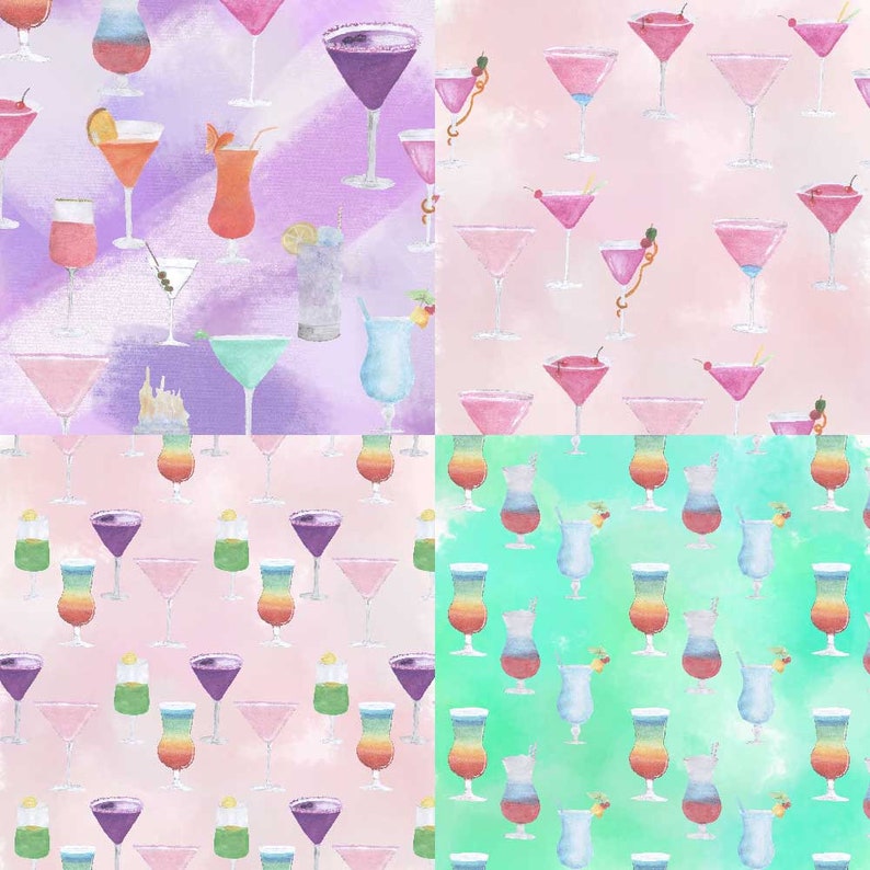 Cocktail Paper, Digital Paper, Cocktails Graphics, Watercolor Textures ...