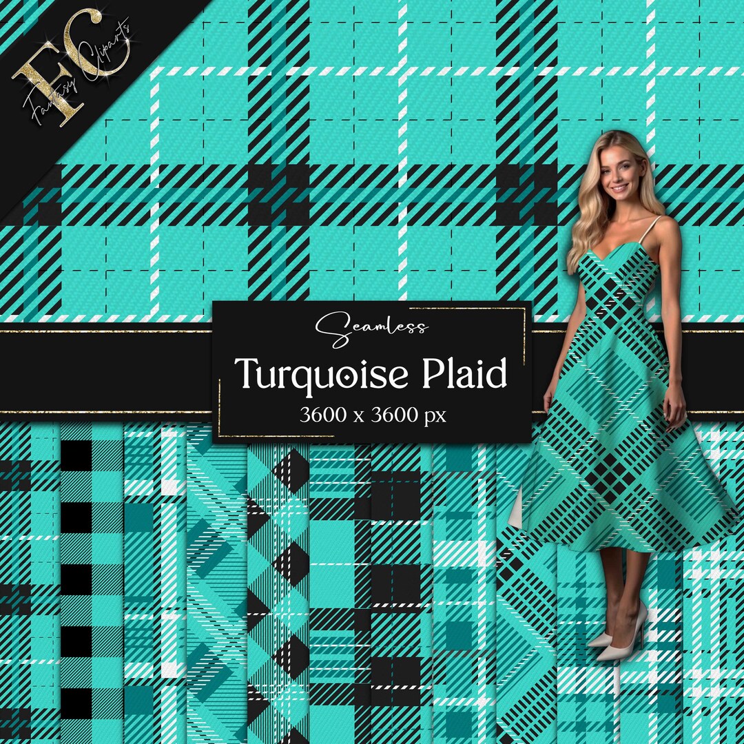 Turquoise Plaid Digital Paper | Aqua Teal Tartan Patterns | Seamless ...