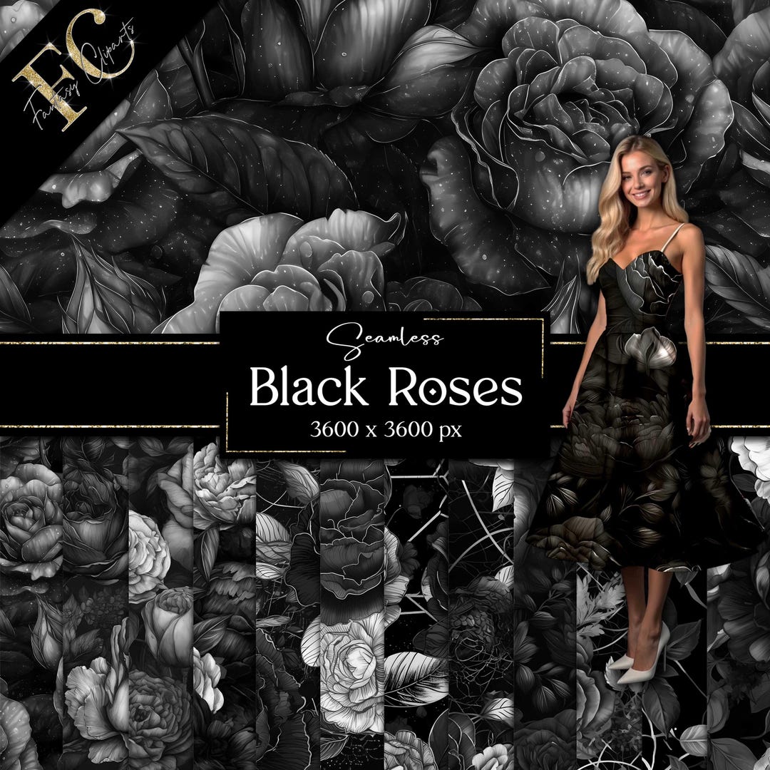 Watercolor Black Roses and Peonies Digital Paper Halloween Gothic ...