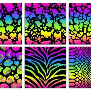 Neon Animal Print Digital Paper | Rainbow Safari Seamless Pattern ...