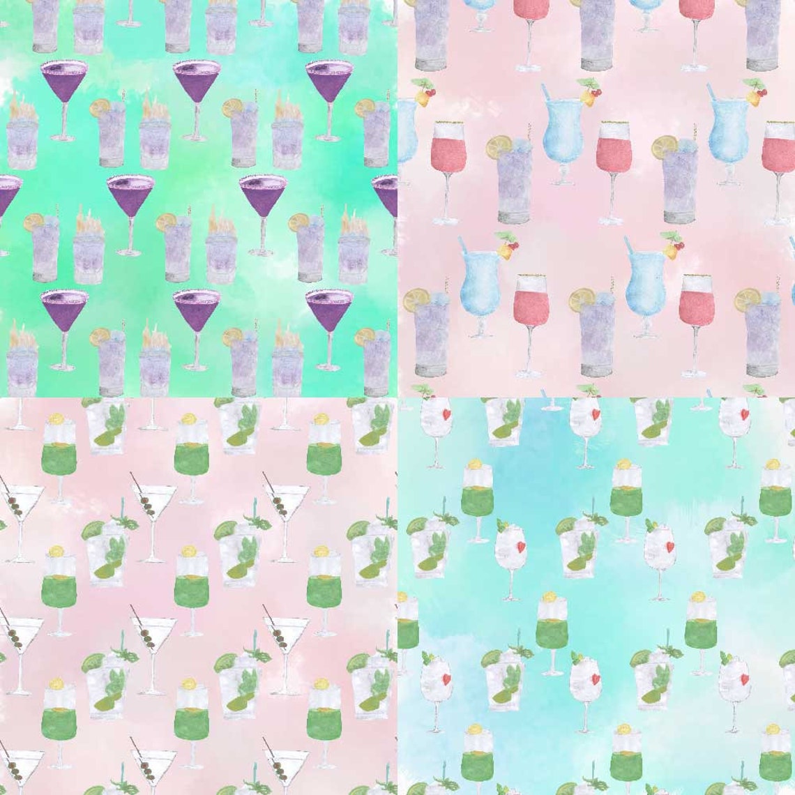 Cocktail Paper Digital Paper Cocktails Graphics Watercolor - Etsy
