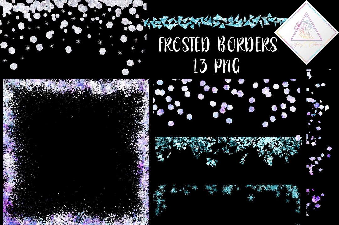 Frosted Borders, Clipart Overlay, Iridescent Snow, Turquoise Texture ...
