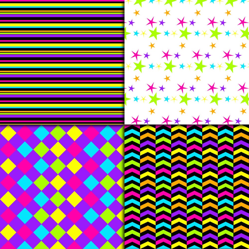 Neon Digital Paper Neon Paper Pack Scrapbooking Paper | Etsy