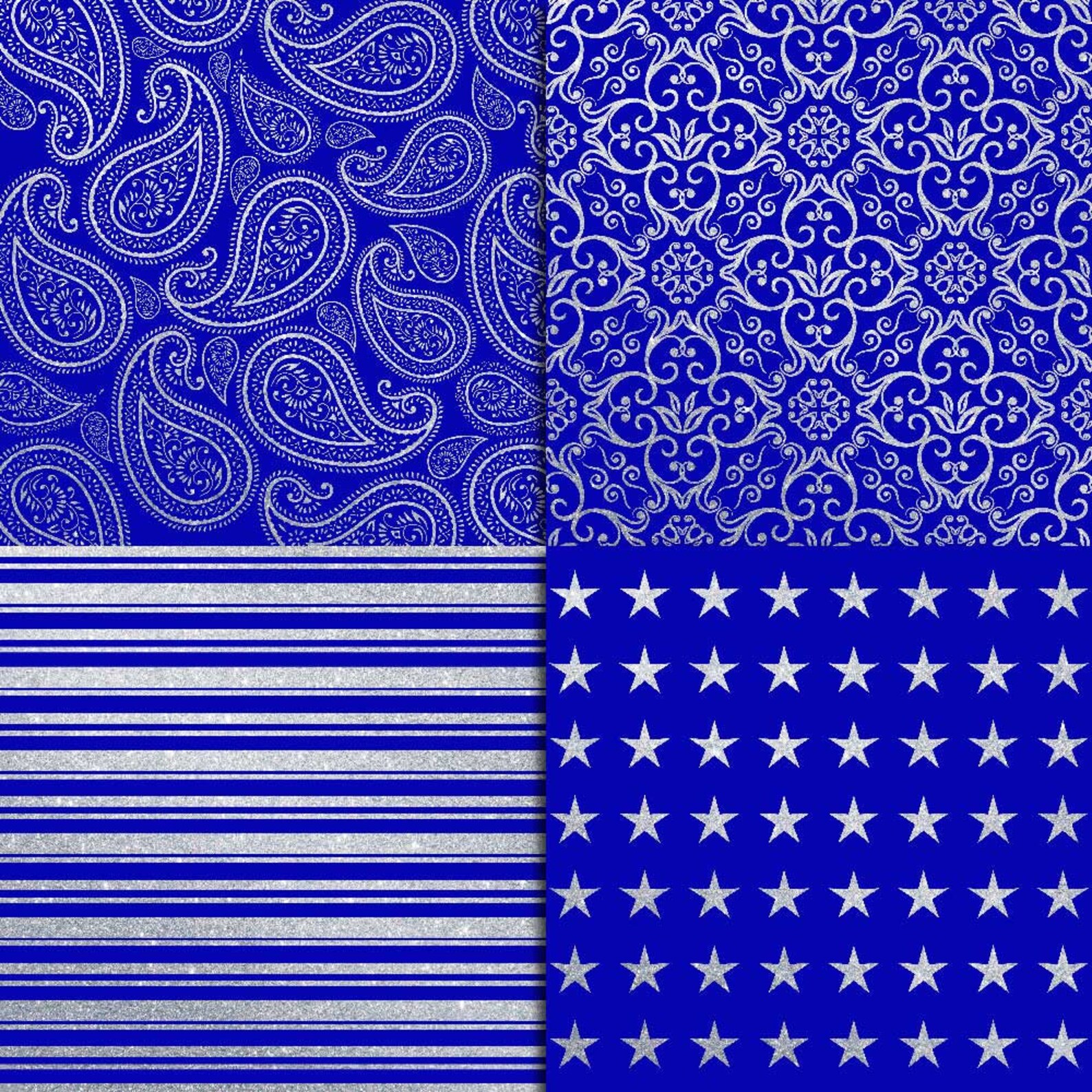 Royal Blue Silver Glitter Pattern Blue Digital Paper - Etsy