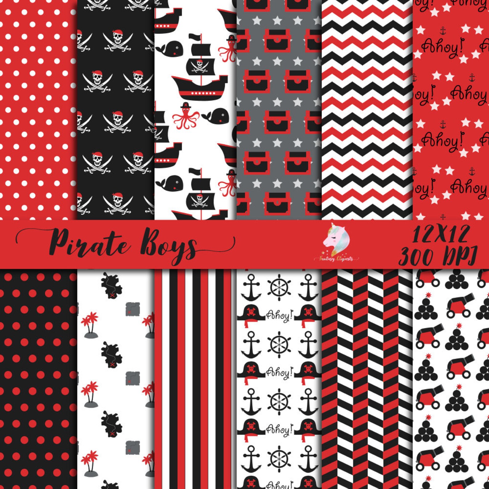Pirate Boys Birtday Pirates Paper Pack Digital Backgrounds - Etsy