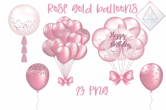 Rose gold balloon, balloons bunches, bundle clipart, party decoration ...