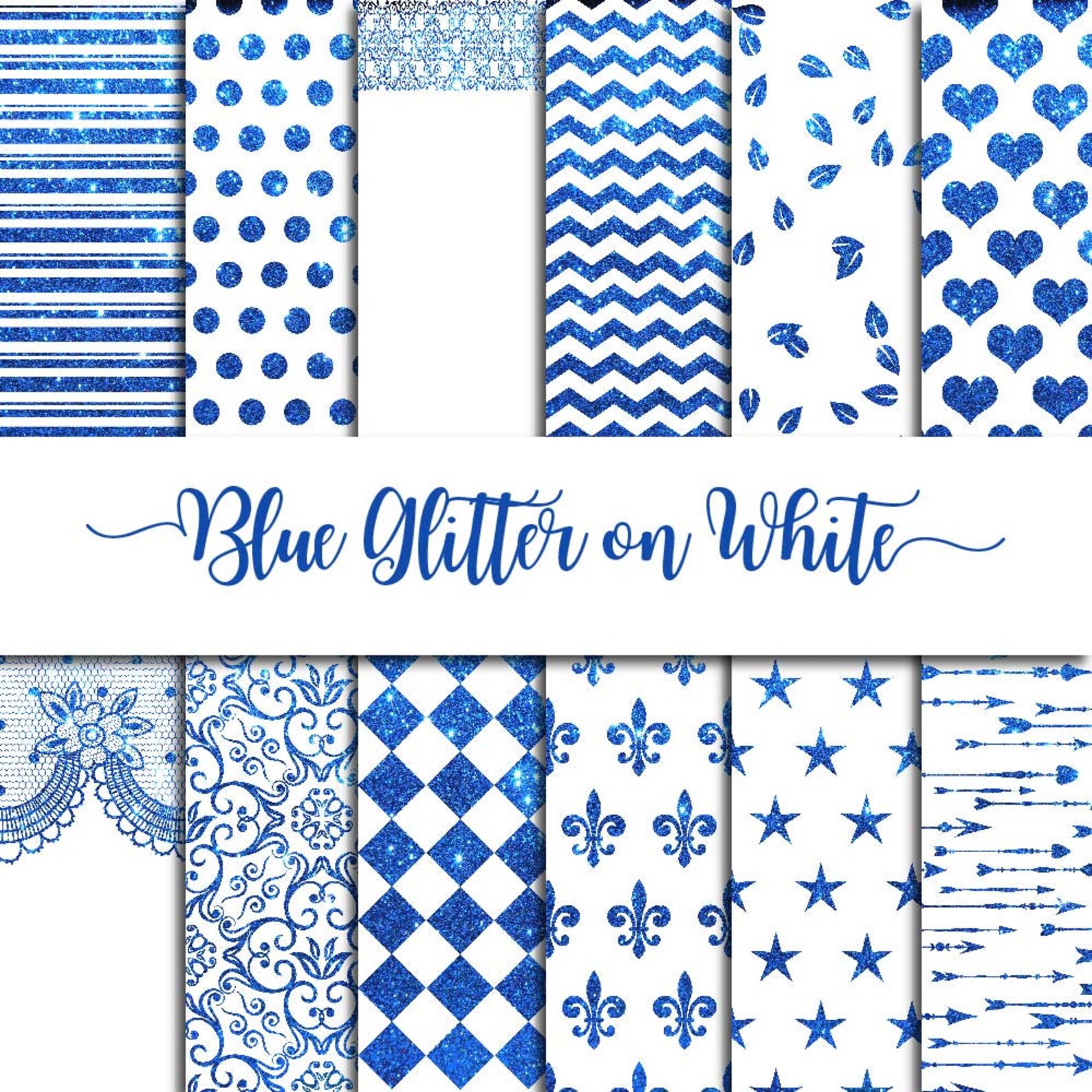 Blue Glitter Digital Paper Glitter Textures White | Etsy