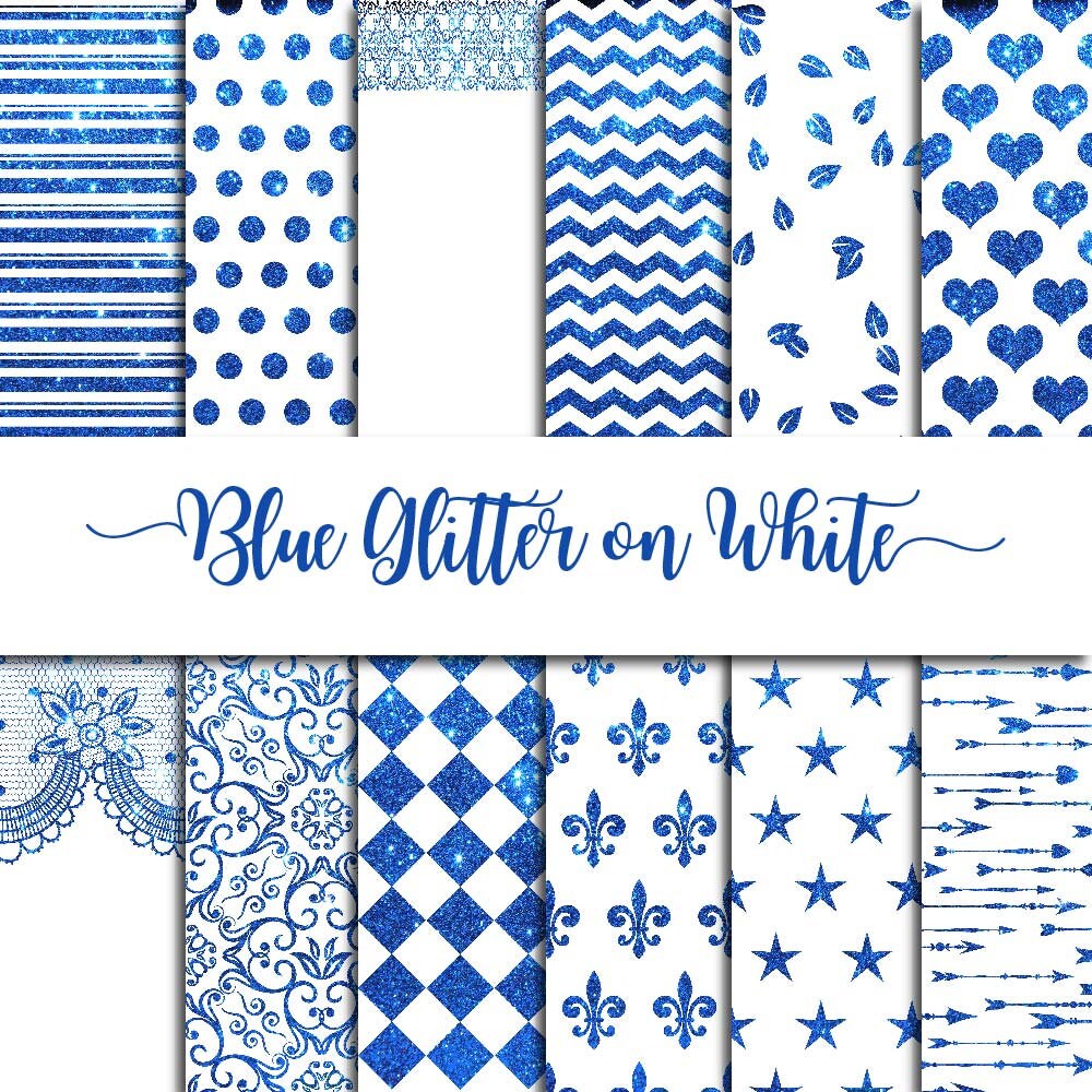 Blue glitter digital paper glitter textures white | Etsy