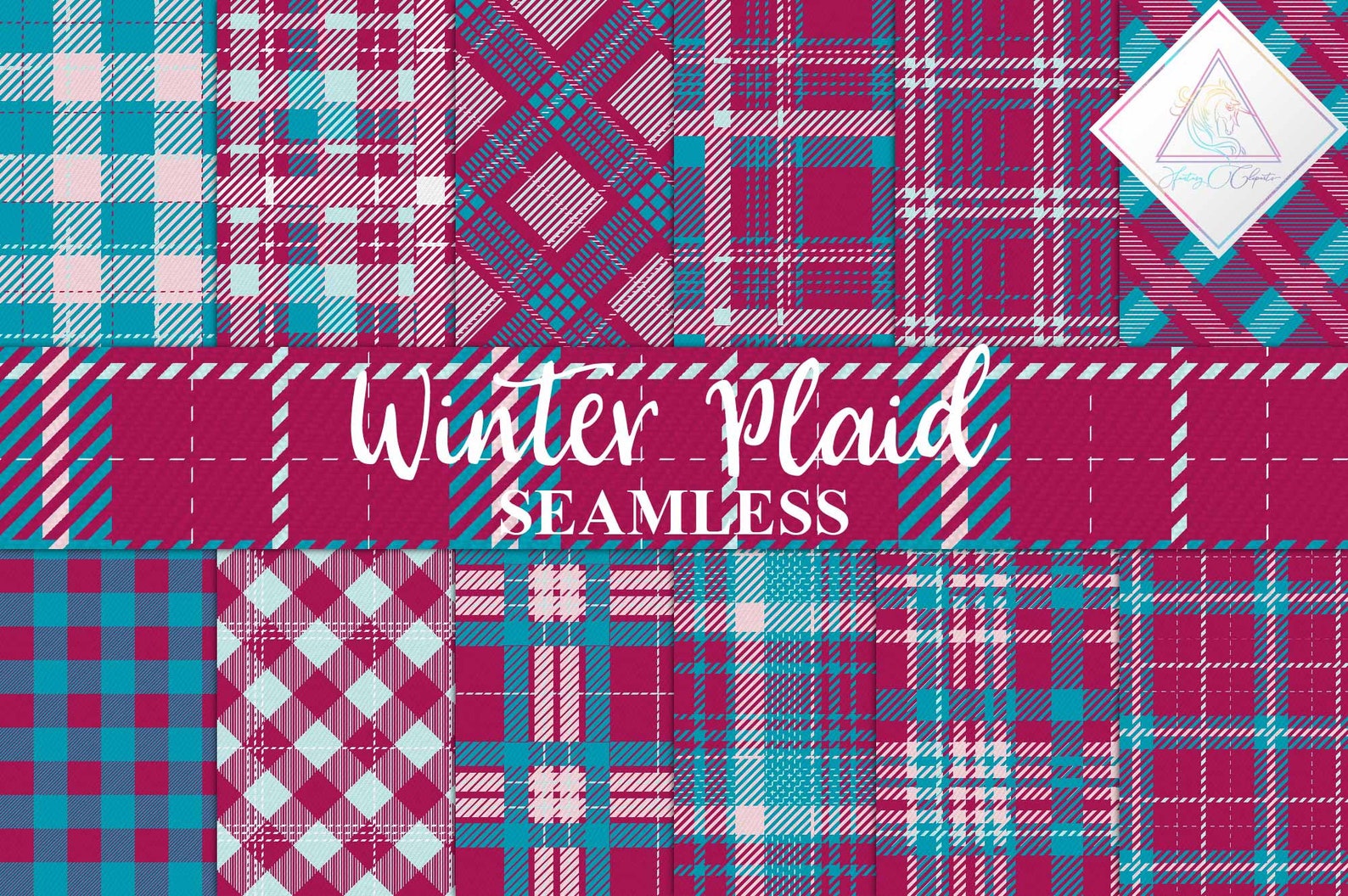 Winter Plaid Digital Paper Seamless Patterns Pink Fuchsia | Etsy