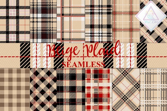 Beige plaid, digital paper, seamless patterns, cream ivory nude ...