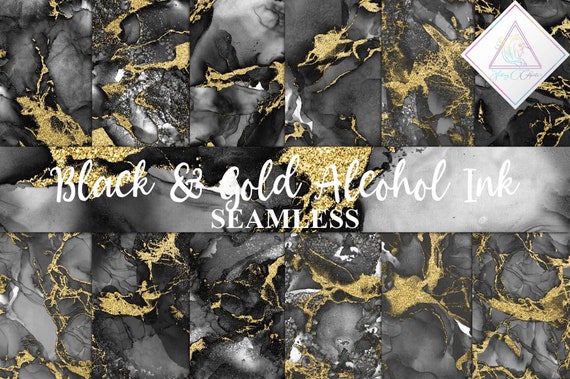Black alcohol ink, gold glitter, digital paper, seamless patterns ...