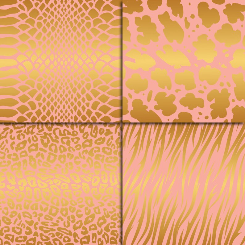 Golden Animal Print Digital Paper on Pink Background Gold - Etsy
