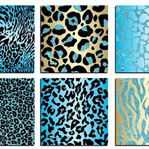Baby Blue Glitter Safari Animal Print Digital Paper | Sky Blue Cheetah ...