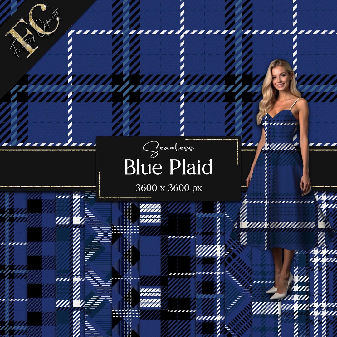 Blue Plaid Digital Paper | Classic Blue Checkered Patterns | Dark Blue ...