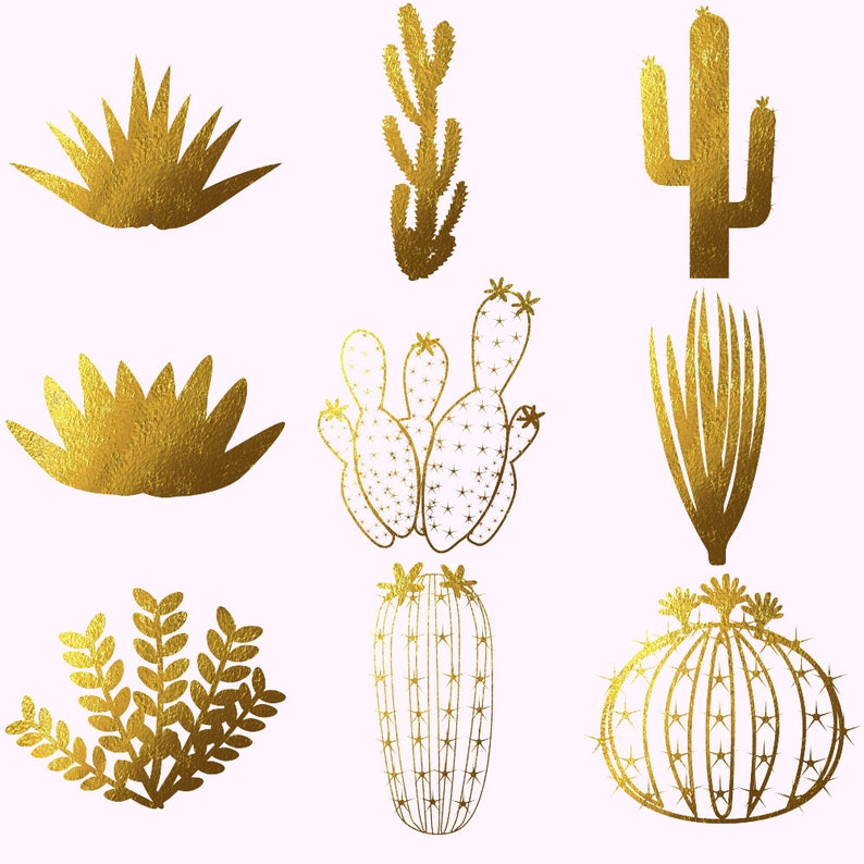 Cactus Clipart Succulent Clip Art Cacti Graphics Gold - Etsy