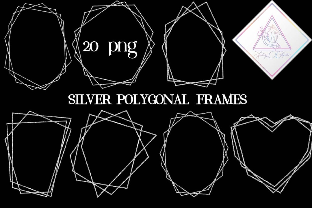 Silver Glitter, Geometric Frames, Polygonal Shapes, Boho Clip Art ...