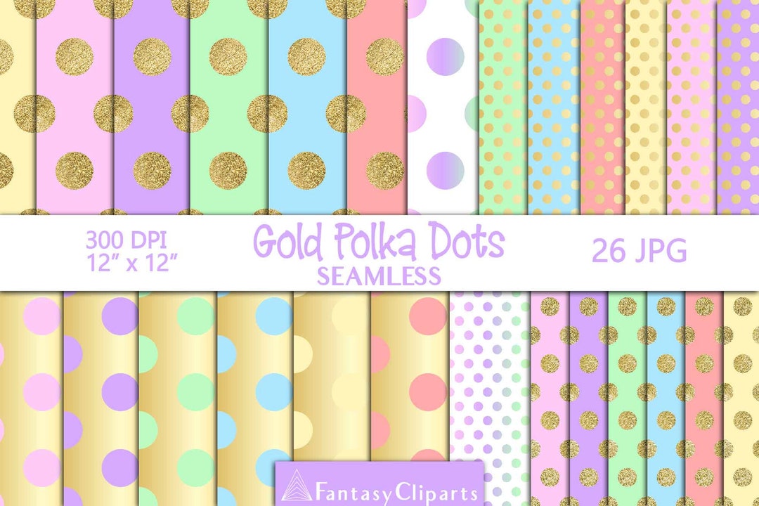 Pastel Polka Dots With Gold Glitter Digital Paper Golden - Etsy