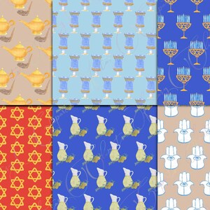 Happy Hanukkah Digital Paper in Jpg, Hand Drawn Illustration of Jewish ...