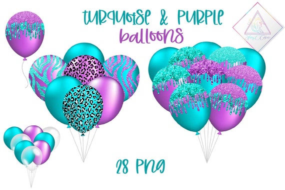 Teal Purple Combo Balloon Clipart Balloons Bunches Mermaid - Etsy