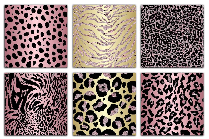 Rose Gold Glitter Safari Animal Print Digital Paper | Blush Cheetah ...