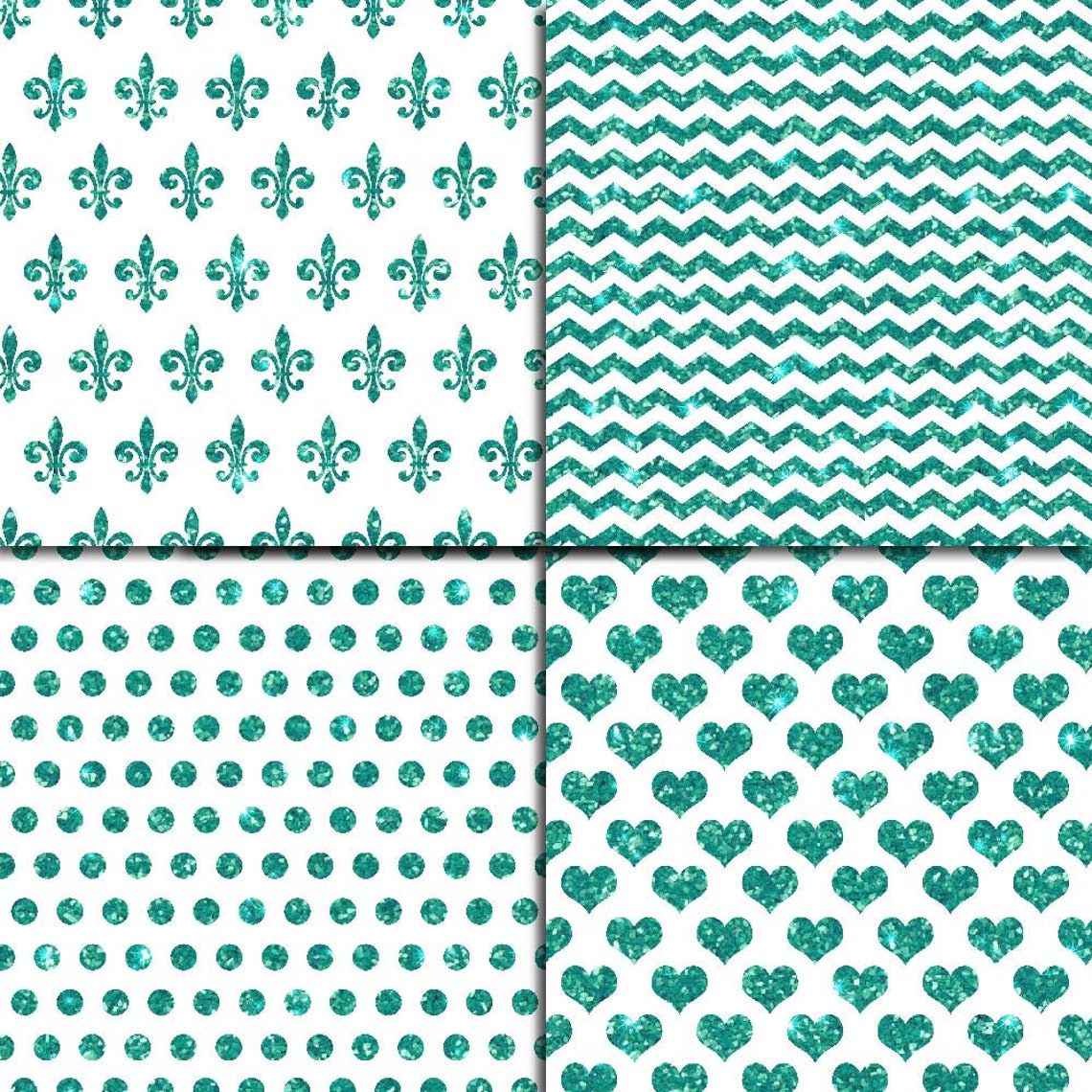 Glitter Turquoise Digital Paper White Backgrounds Shimmer | Etsy