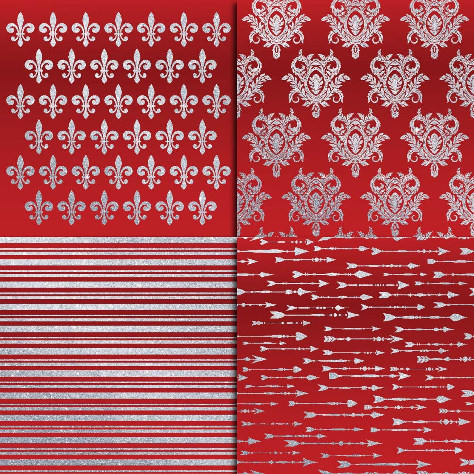 Royal Red & Silver Digital Paper Silver Glitter Pattern - Etsy