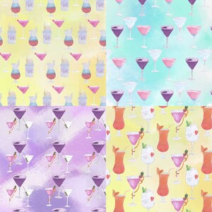 Cocktail Paper, Digital Paper, Cocktails Graphics, Watercolor Textures ...