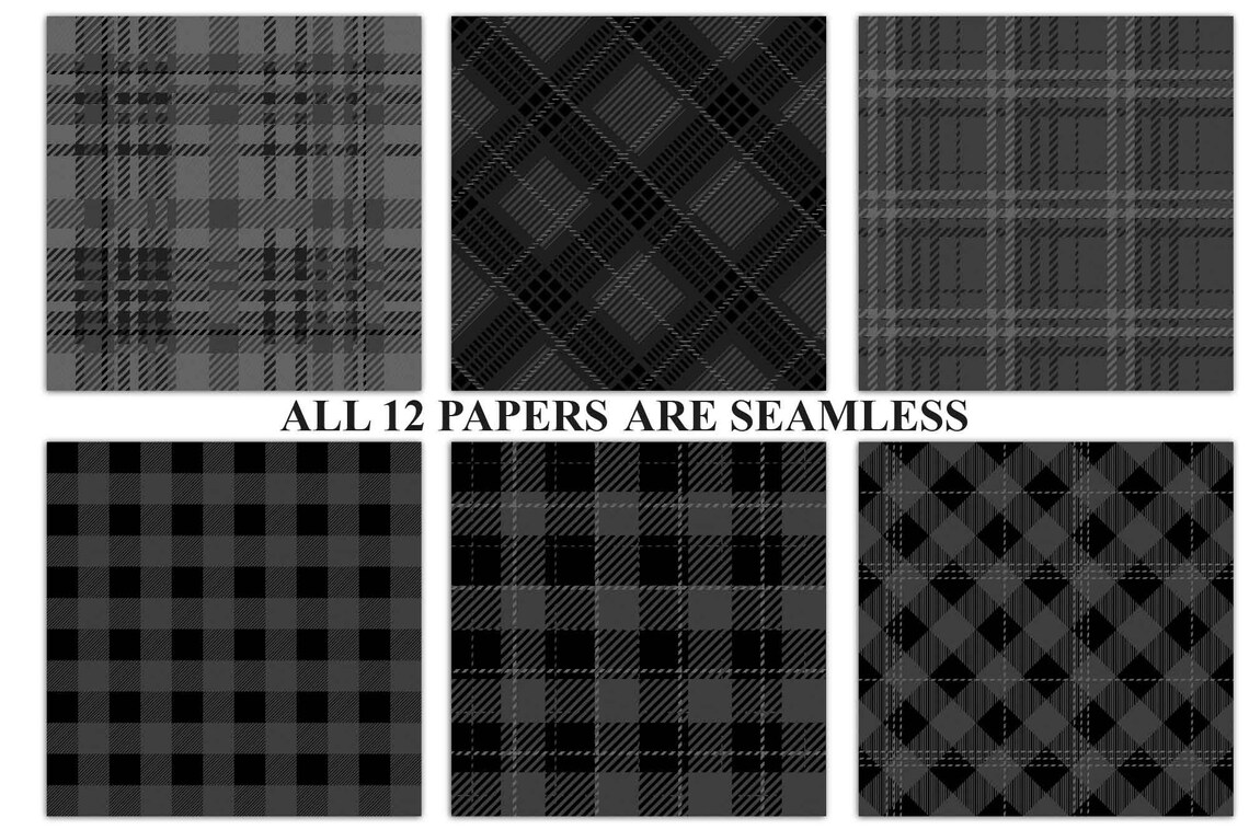 Gray plaid black on black tartan digital paper grieving | Etsy