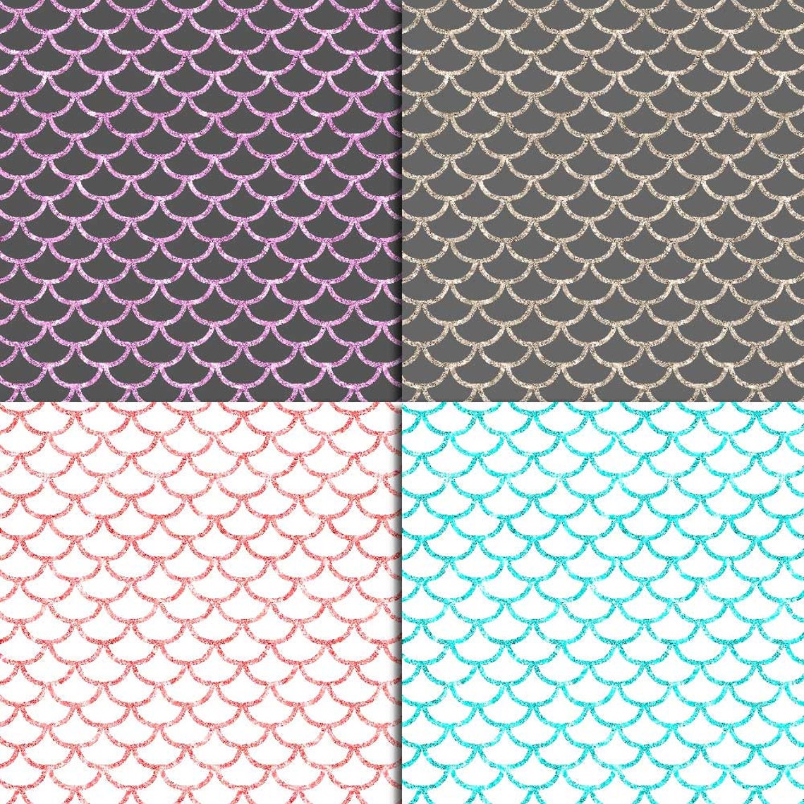 Mermaid Scales Digital Paper Made by Fantasy Cliparts Black | Etsy