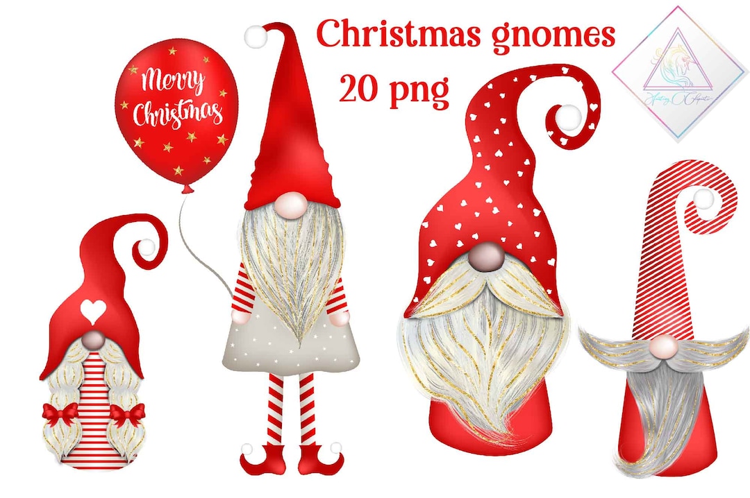 Christmas Gnomes, Gnome Clipart, Nordic Scandinavian, Red Gray Gnomies ...