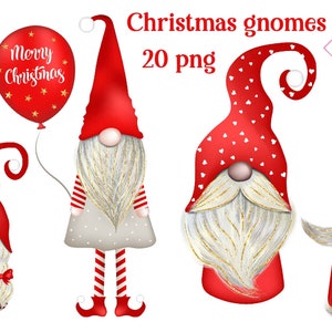 Christmas Gnomes, Gnome Clipart, Nordic Scandinavian, Red Gray Gnomies ...
