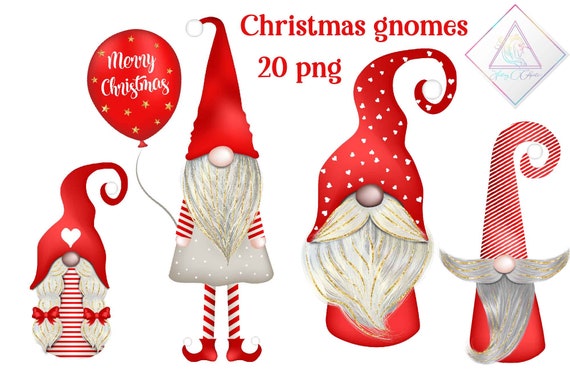 Christmas gnomes, gnome clipart, nordic scandinavian, red gray gnomies ...